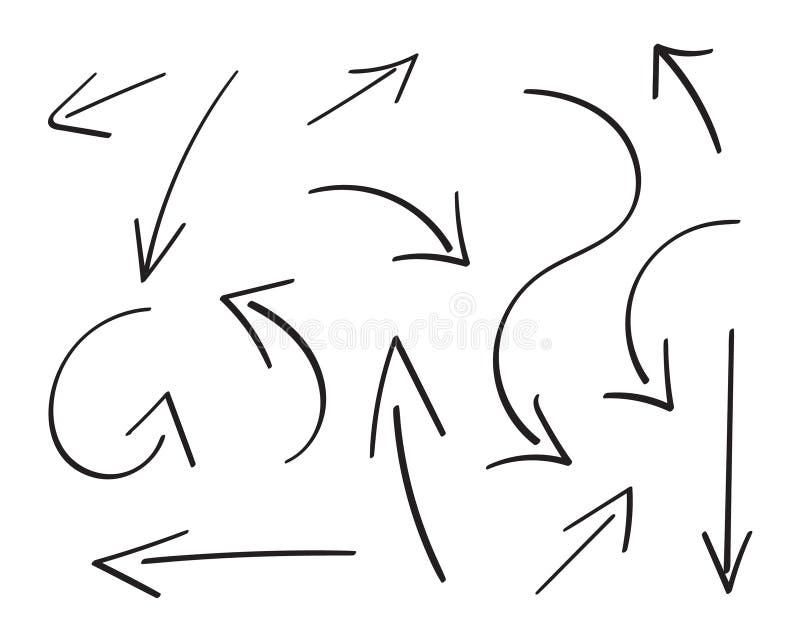 Arrows Set. Hand Drawn Direction Indicator Elements. Simple Doodle ...