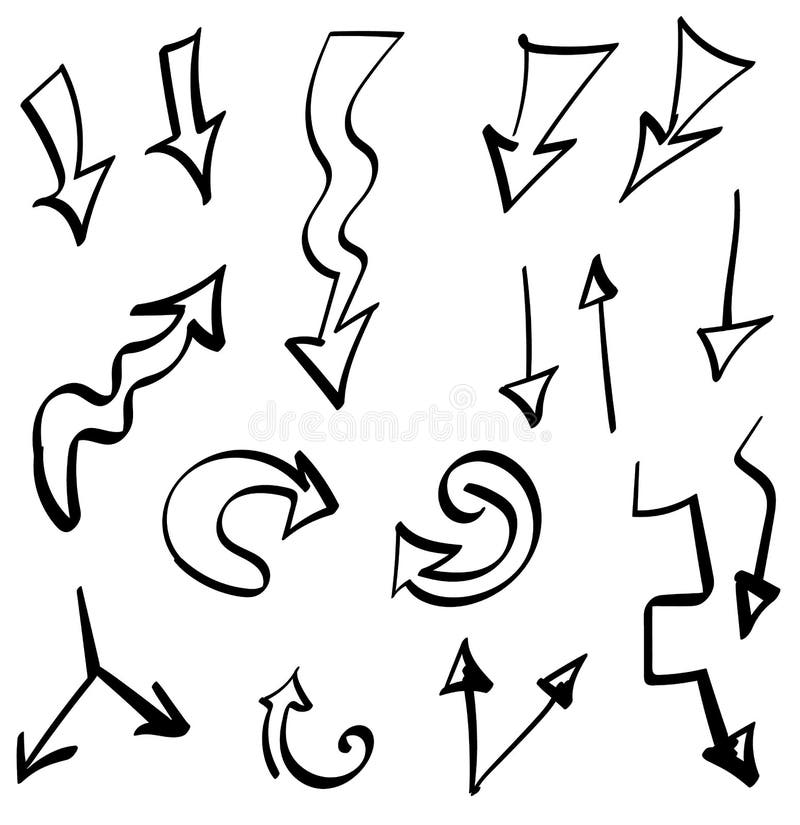 Set of Arrows. Hand Drawn Indicators, Pointers and Scroll Elements ...