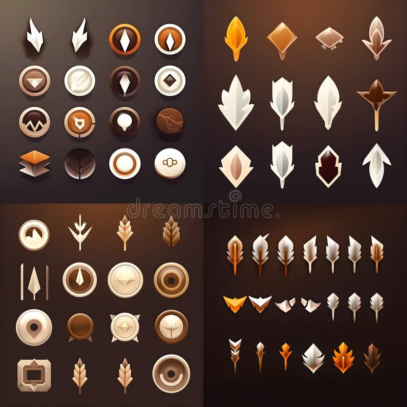Set of Arrows Icons, Brown and White, Game Ui Stock Illustration ...