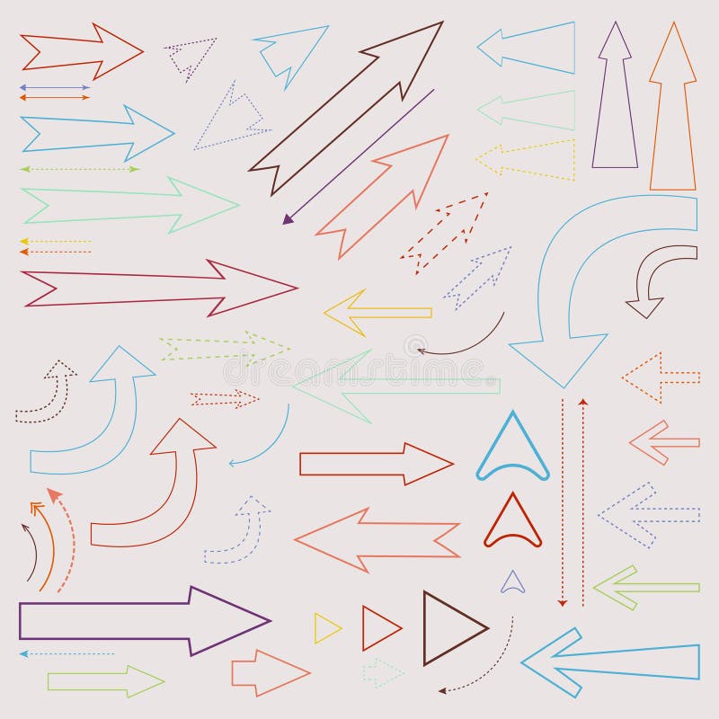 Colored Set of Hand Drawn Arrow Illustrations.Arrows of Different Sizes ...