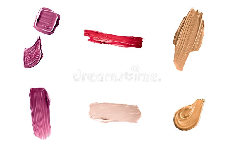 Set of Art Brush Strokes or Cosmetic Makeup Samples Isolated on White ...