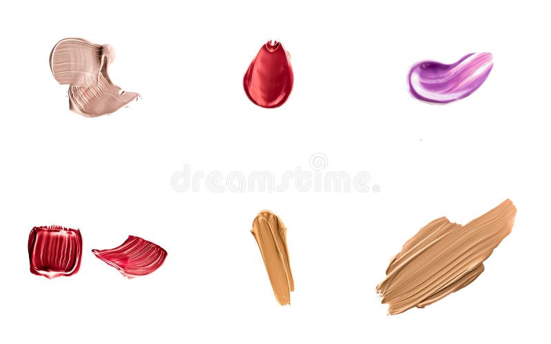 Set of Art Brush Strokes or Cosmetic Makeup Samples Isolated on White ...