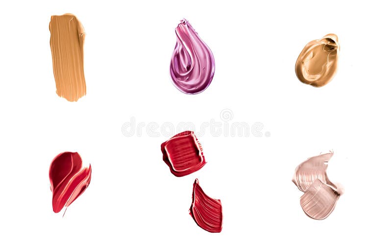 Set of Art Brush Strokes or Cosmetic Makeup Samples Isolated on White ...