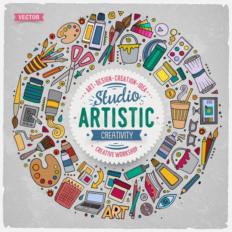 Set of Art Cartoon Doodle Objects, Symbols and Items Stock Vector ...