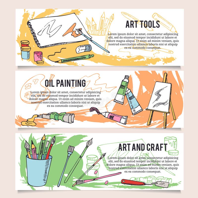Set of Art and Craft Tools Design Templates Banners. Stock Vector ...