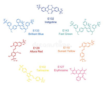 Set of Artificial Food Dyes Structures Stock Vector - Illustration of ...