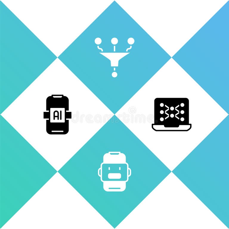 Set Artificial Intelligence AI, Chat Bot, Funnel or Filter and Neural Network Icon. Vector Stock ...