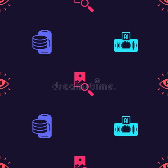 Set Artificial Intelligence AI, Cloud Technology Data Transfer, Photo Retouching and on Seamless ...