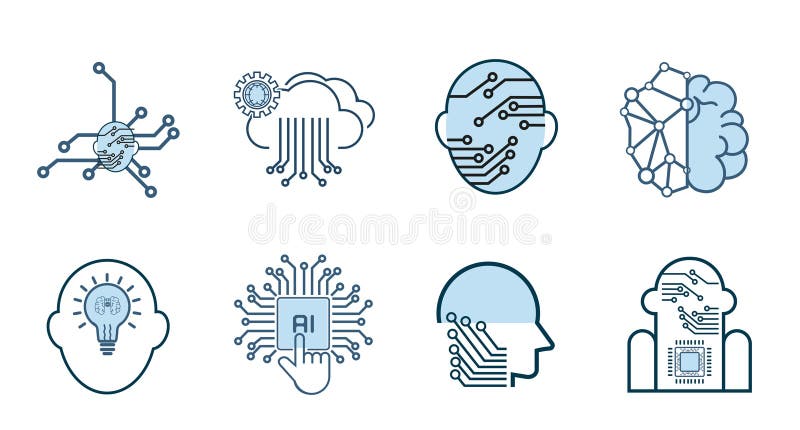 Set of Artificial Intelligence-AI Icons, Symbols in Groups of Isorated ...