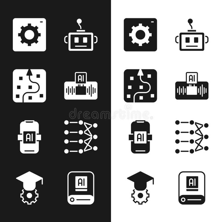 Set Artificial Intelligence AI, Neural Network, Computer Api Interface, Robot, and Graduation ...
