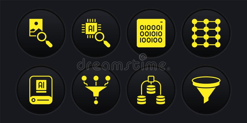 Set Artificial Intelligence Ai Neural Network Funnel Filter Server Data Binary Code