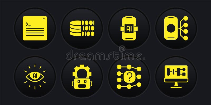 Set Artificial Intelligence Ai Neural Network Robot Setting Binary Code Algorithm And Web