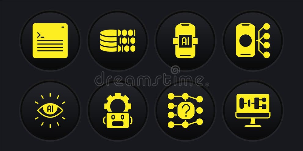 Set Artificial Intelligence AI, Neural Network, Robot Setting, Binary Code, Algorithm and Web ...