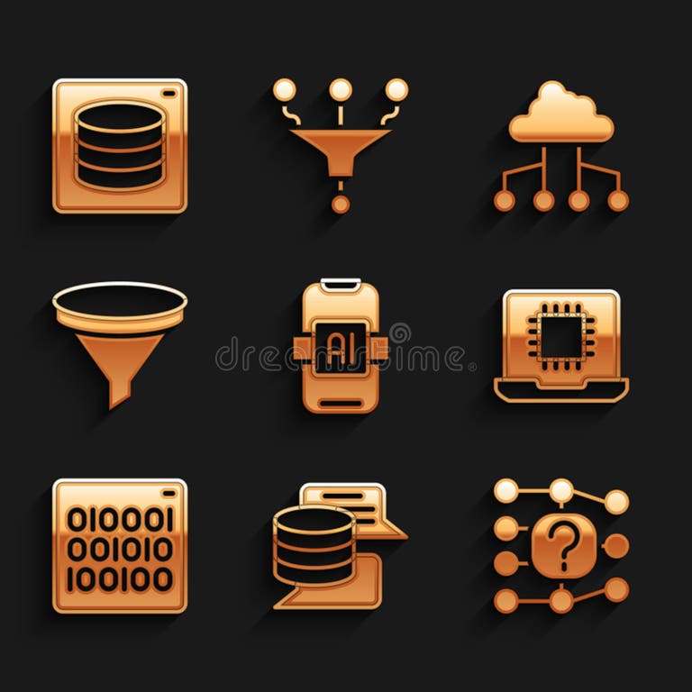 Set Artificial Intelligence Ai Server Data Neural Network Processor Cpu Binary Code Funnel