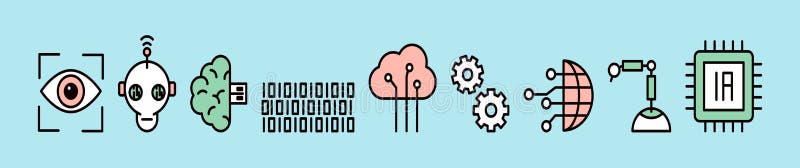 Set of Artificial Intelligence Cartoon Icon Design Template with ...