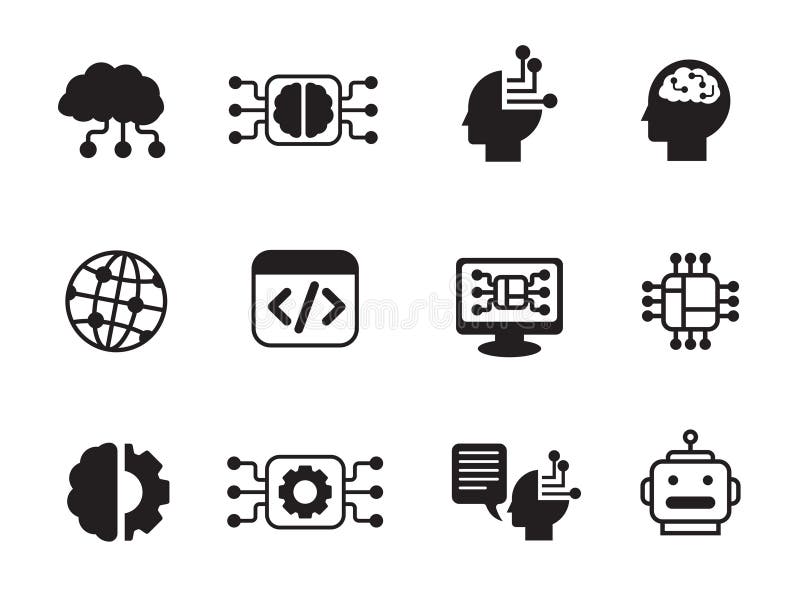 Set of Artificial Intelligence Icons in Cute Doodle Style Stock Vector ...