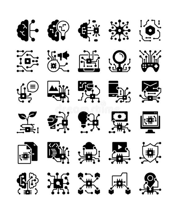 Set of Artificial Intelligence Decoration Element Solid Glyph Icon ...