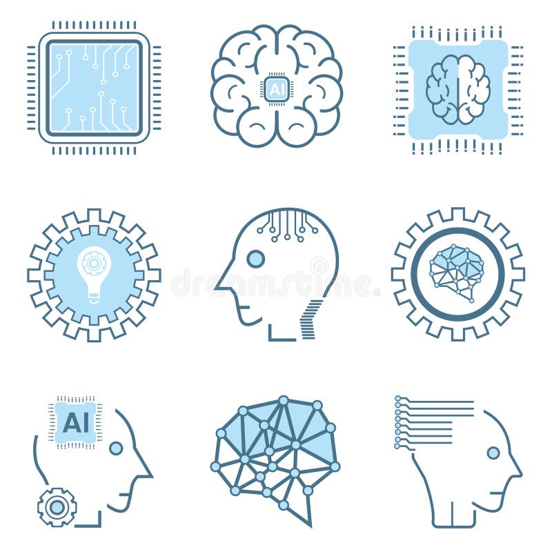 Set of AI and Neural Network Chips Icons Stock Illustration ...