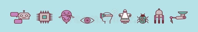 Set of Artificial Intelligence. Cartoon Icon Design Template with ...