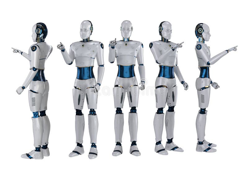 Artificial Intelligence Cyborg or Robot with Headset Stock Illustration ...