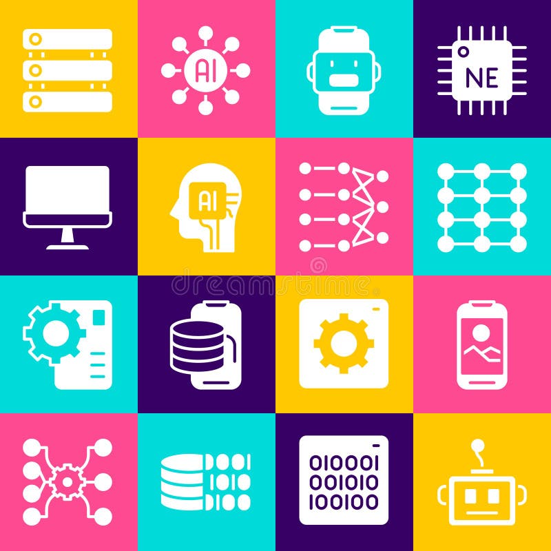 Set Artificial Intelligence Robot, Mobile Phone, Neural Network, Chat ... Set Artificial Intelligence Robot, Mobile Phone, Neural Network, Chat ...