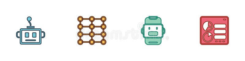 Set Artificial Intelligence Robot Neural Network Chat And Computer Api Interface Icon Vector