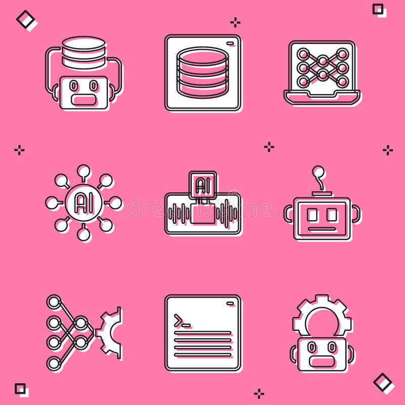 Set Artificial Intelligence Robot, Server, Data, Neural Network, AI, and Web Developer ...
