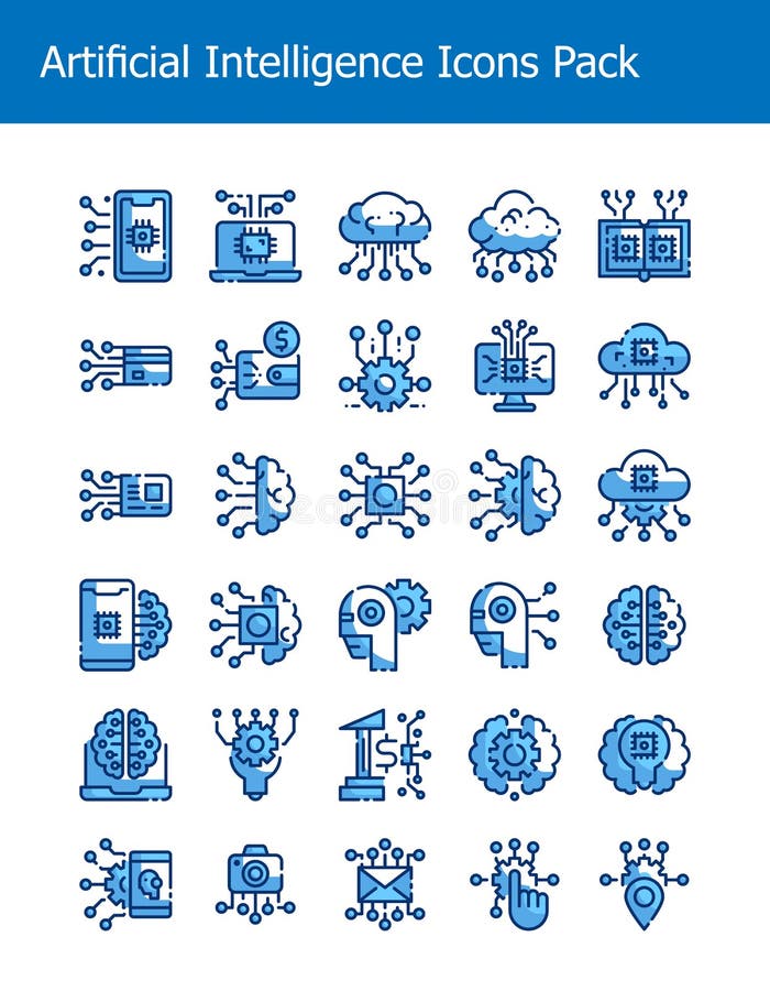 Set of Artificial Intelligence Technology Icons Pack Two Tone Stock ...