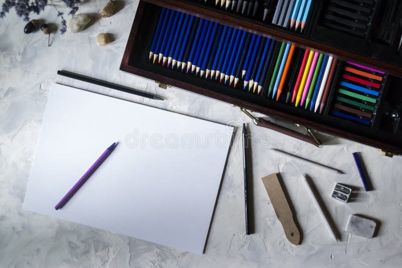 A Set of Artist S Tools, for Drawing. Stock Image - Image of paper ...