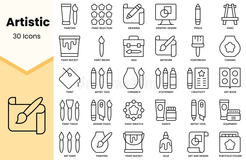Set of Artistic Icons. Simple Line Art Style Icons Pack Stock Vector ...