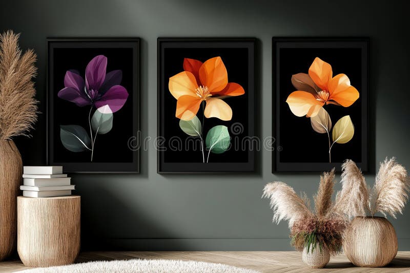 A Set of Artistic Posters with Flowers, Abstract Modern Concept Art ...