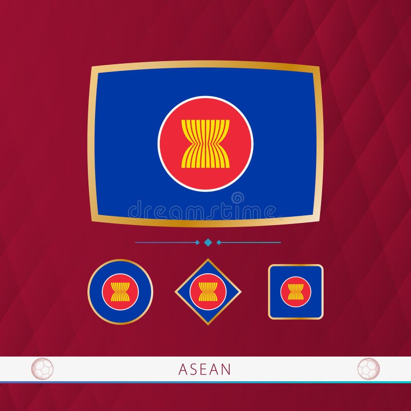 Set of ASEAN Flags with Gold Frame for Use at Sporting Events on a ...