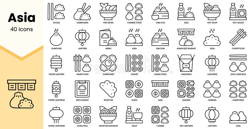 Set of Asia Icons. Simple Line Art Style Icons Pack Stock Vector ...