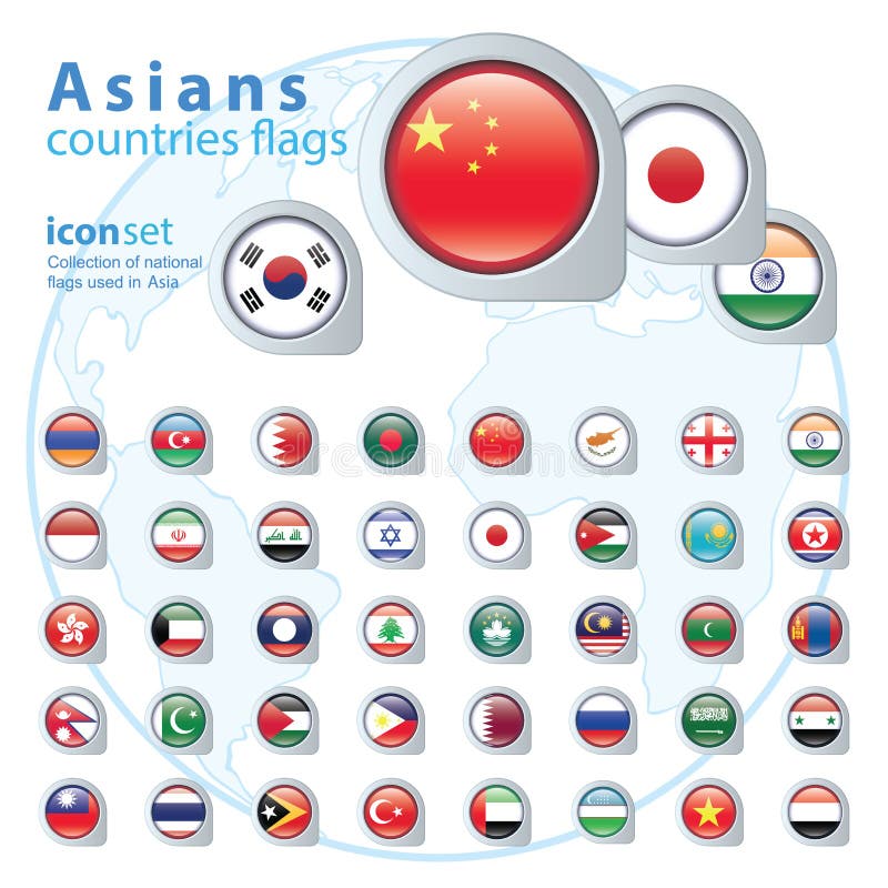 Set of Asian Flags, Vector Illustration. Stock Vector - Illustration of ...