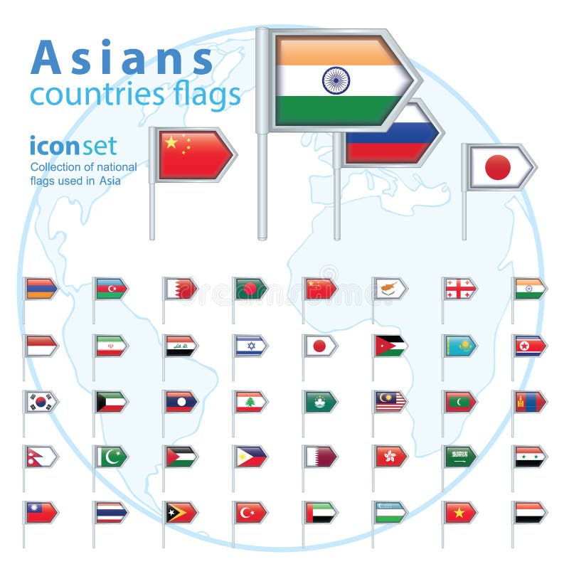 Set of Asian Flags, Vector Illustration Stock Illustration ...