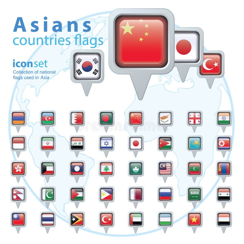 Set of Asian Flags, Vector Illustration Stock Vector - Illustration of ...
