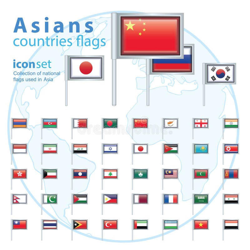 Set of Asian Flags, Vector Illustration Stock Vector - Illustration of ...