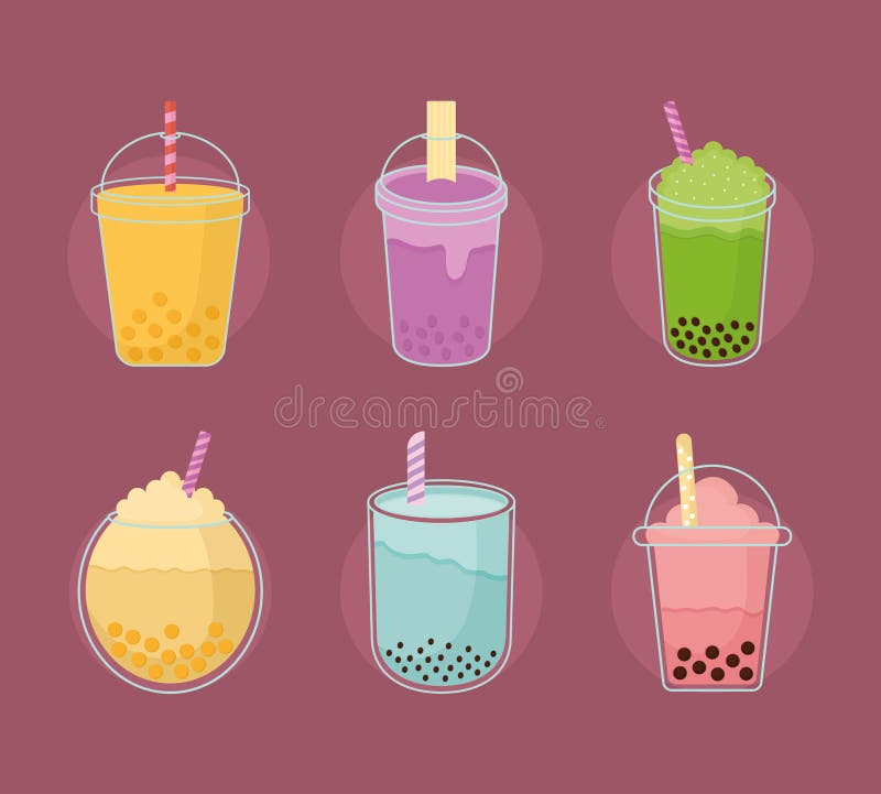 Set of Asian Taiwanese Drinks Stock Vector - Illustration of orange ...