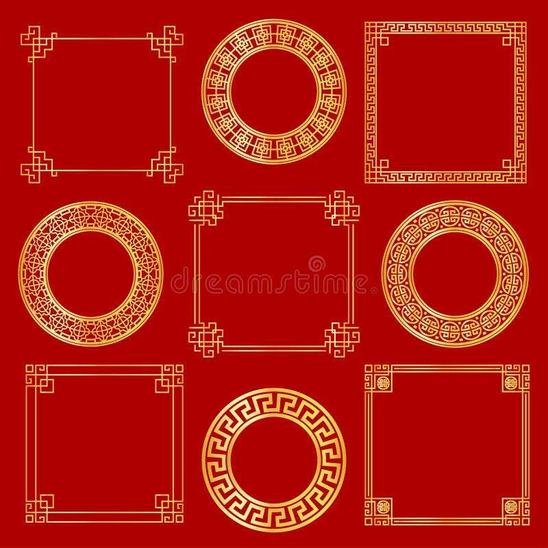 Set of Asian Vector Frame Set, Traditional Chinese Ornaments Stock ...