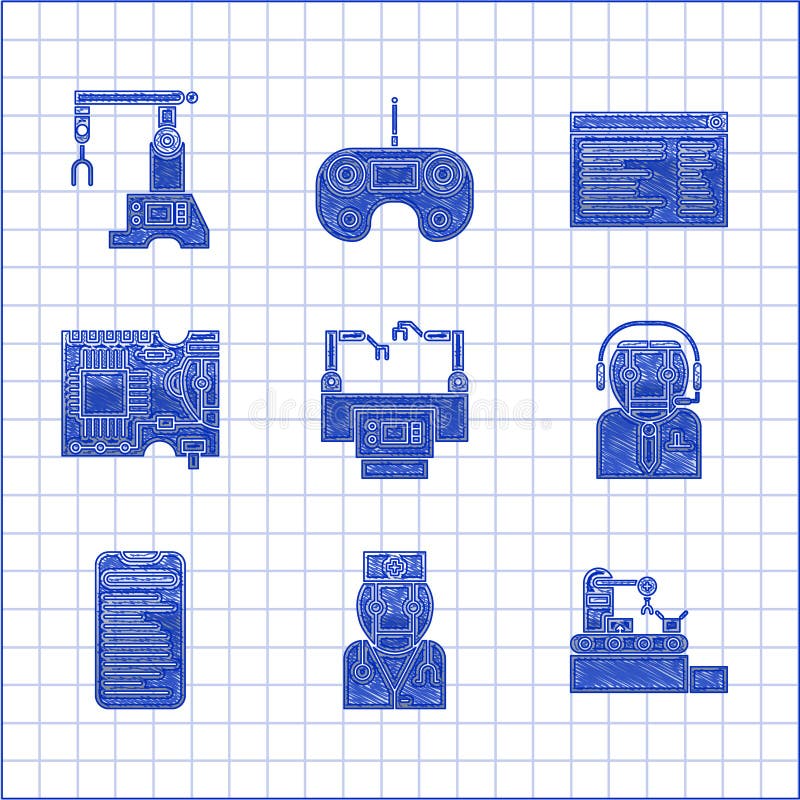 Set Assembly Line, Robot Doctor, Factory Conveyor System Belt, Worker ... Set Assembly Line, Robot Doctor, Factory Conveyor System Belt, Worker ...