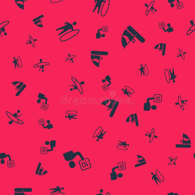 Set Assessment of Judges, Surfboard, Kayak and Paddle and Windsurfing on Seamless Pattern ...