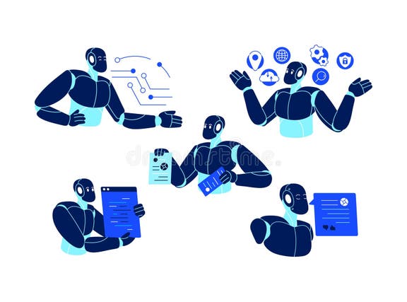 A Set of Assistants with Artificial Intelligence. a Smart Virtual Robots Stock Vector ...