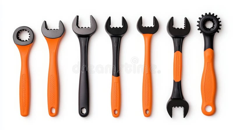 Set of Assorted Black and Orange Tools on a White Isolated Background ...