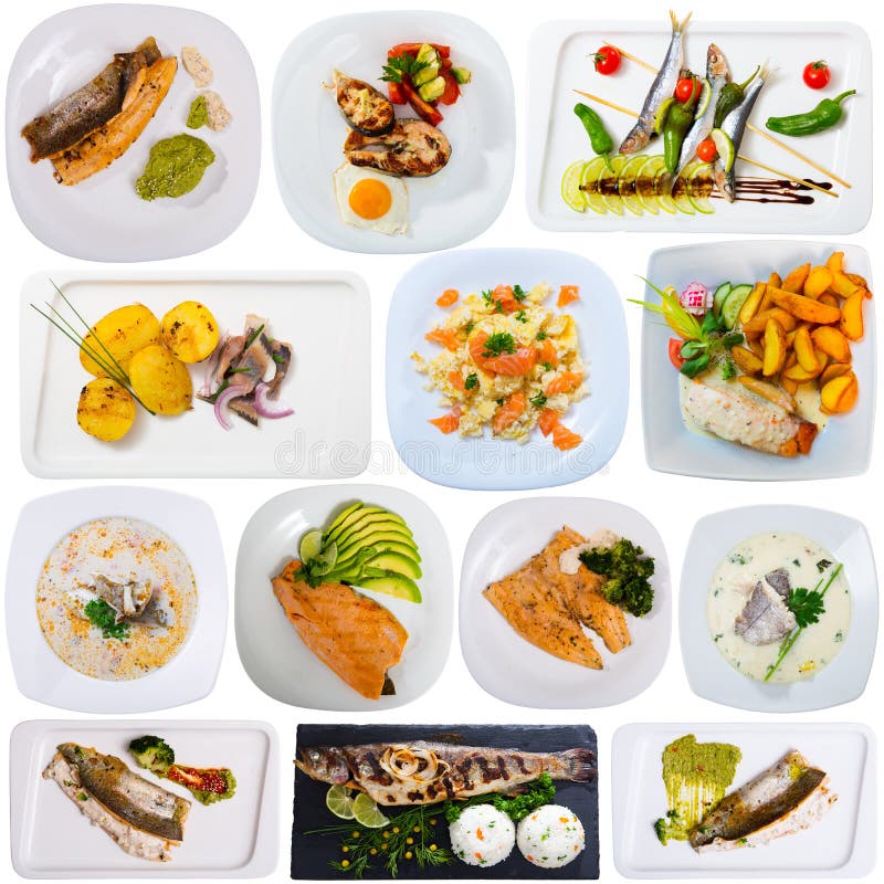 Set of Assorted Dishes with Fish Stock Photo - Image of food, marine ...