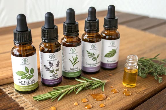 A Set of Assorted Herbal Oils Stock Illustration - Illustration of ...