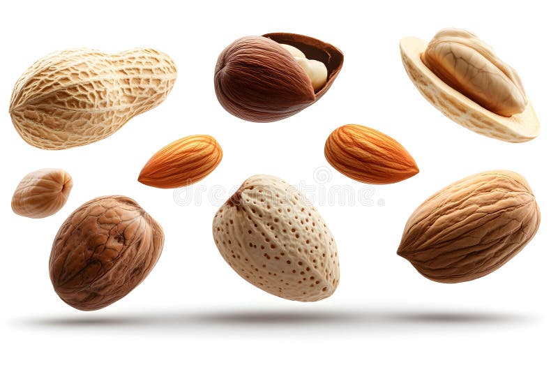 Set of Assorted Nuts on White Background Stock Illustration ...