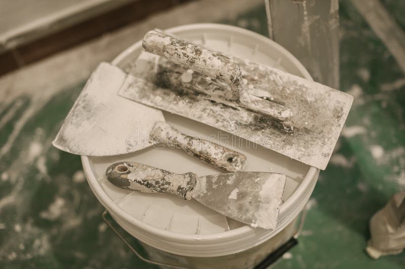 Set of Assorted Plaster Trowel Tools and Spatula Stock Photo - Image of ...