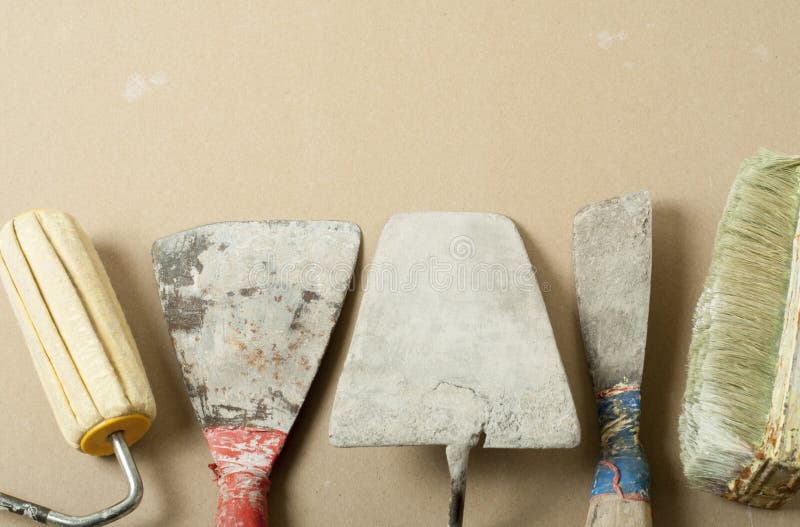 Set of Assorted Plaster Trowel Tools and Spatula.Top View.Copy Space ...