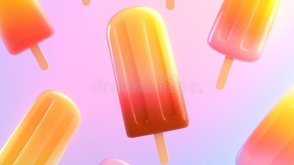 A Set of Assorted Popsicles on a Stick with Glossy Shiny Effect, Bright ...