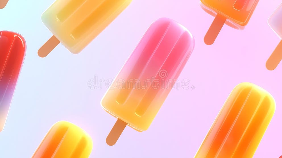 A Set of Assorted Popsicles on a Stick with Glossy Shiny Effect, Bright ...